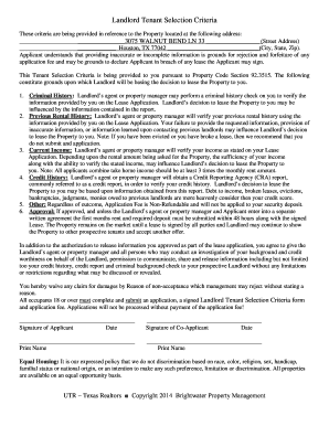 Fillable Online Landlord Tenant Selection Criteria Fax Email Print ...