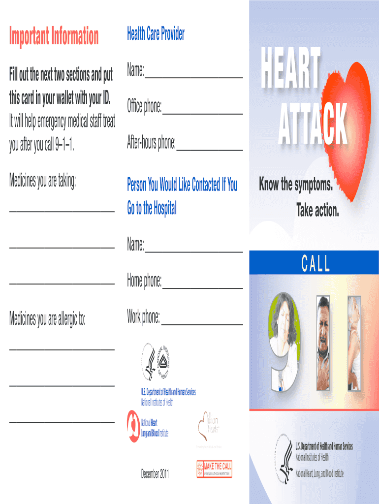 Fillable Online nhlbi nih Heart Attack Wallet Card Heart Attack Wallet ...