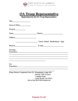 Fillable Online oa ppbsa OA Troop Representative - oa ppbsa Fax Email ...