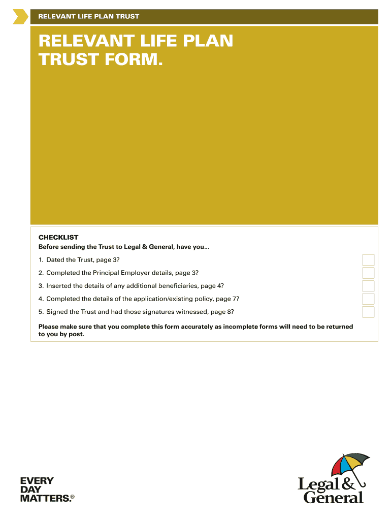 Fillable Online Relevant life plan trust relevant life plan trust form ...