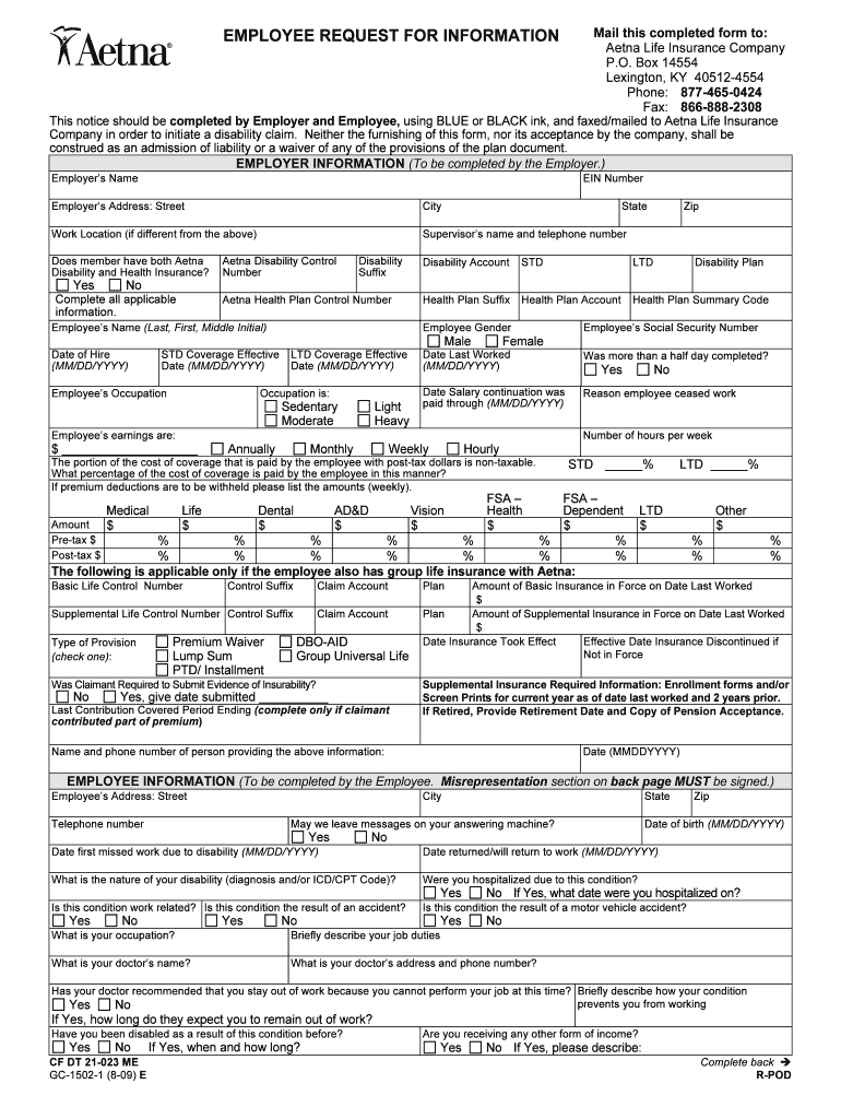 Fillable Online EMPLOYEE REQUEST FOR INFORMATION Mail this completed ...