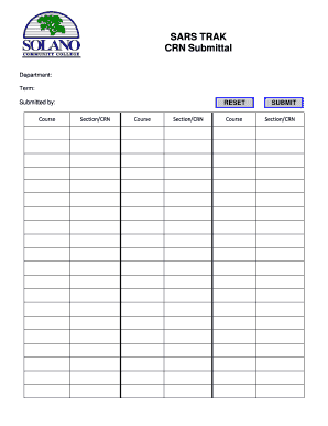 Fillable Online solano SARS TRAK CRN Submittal - Solano Community ...