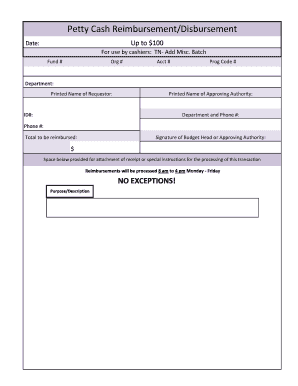 Fillable Online epcc Petty Cash ReimbursementDisbursement Fax Email Print - pdfFiller