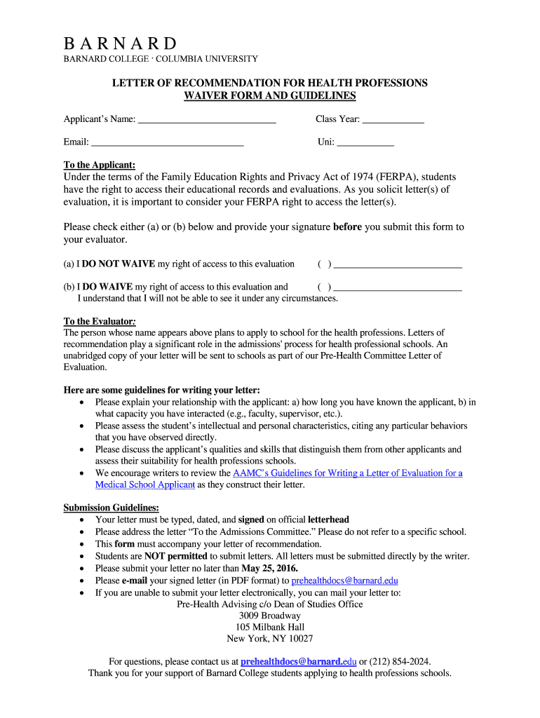 Fillable Online barnard BARNARD COLLEGE COLUMBIA UNIVERSITY Fax Email ...