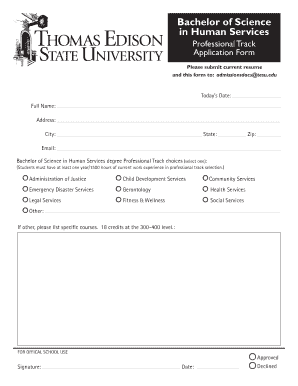 Fillable Online Bachelor of Science in Human Services Professional ...