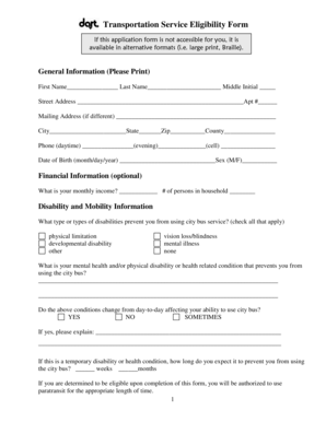 Fillable Online Bus Service Eligibility Form - DART Fax Email Print ...