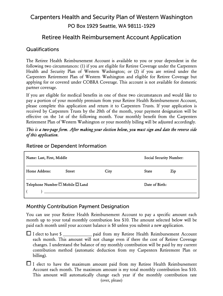 Fillable Online ctww Retiree Health Reimbursement Account Application ...