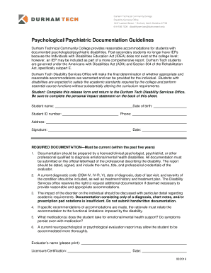 Fillable Online durhamtech PsychologicalPsychiatric Documentation ...