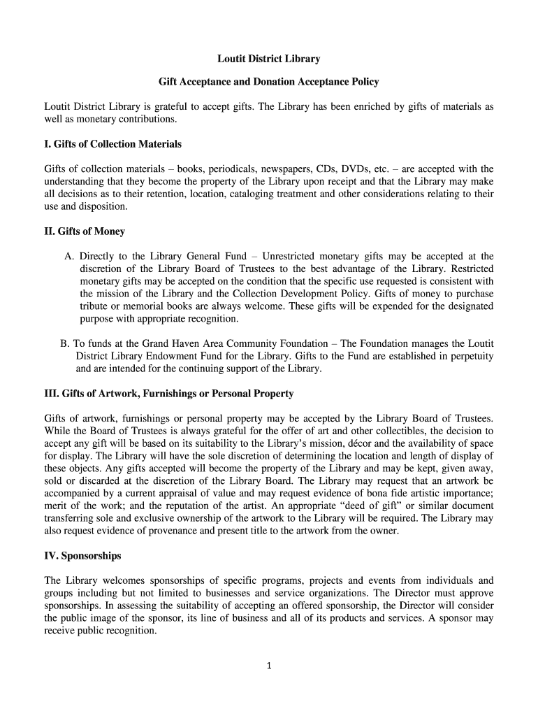 Fillable Online loutitlibrary Loutit District Library Gift Acceptance ...