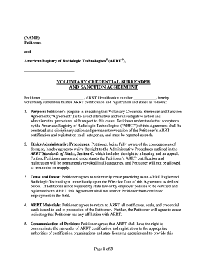 Fillable Online arrt VOLUNTARY CREDENTIAL SURRENDER AND SANCTION ...