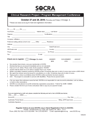 Fillable Online socra Clinical Research Project Program Management ...