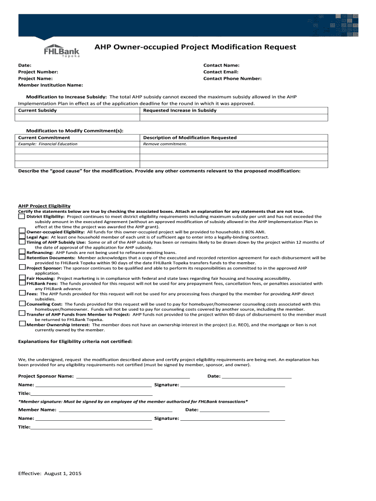Fillable Online AHP Owner-occupied Project Modification Request Fax ...