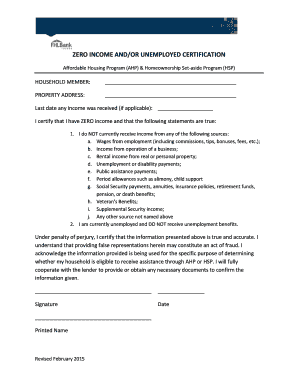 Fillable Online ZERO INCOME ANDOR UNEMPLOYED CERTIFICATION Fax Email ...