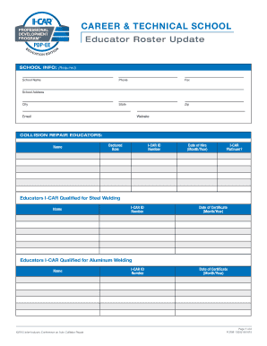 Fillable Online Educator Roster Update - I-CAR Fax Email Print - pdfFiller