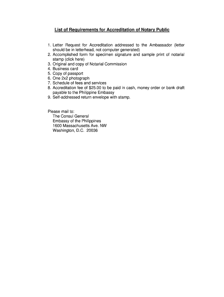 Fillable Online List of Requirements for Accreditation of Notary Public ...