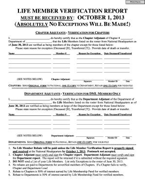 Fillable Online purpleheart LIFE MEMBER VERIFICATION REPORT MUST BE ...