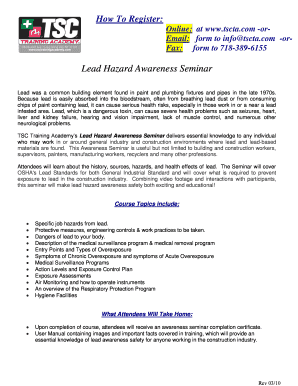 Fillable Online Lead Hazard Awareness Seminar - TSC Training Academy ...