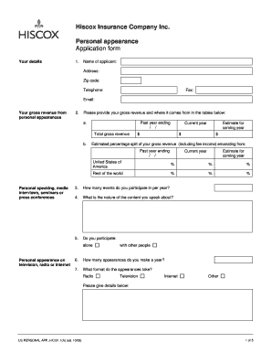 Fillable Online Hiscox Insurance Company Inc Personal appearance Fax ...