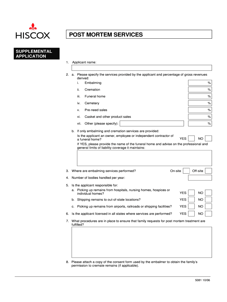 Fillable Online US Post Mortem Services Supplemental Application Fax ...