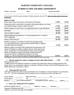 Fillable Online Barton community college tuberculosis tb risk ...