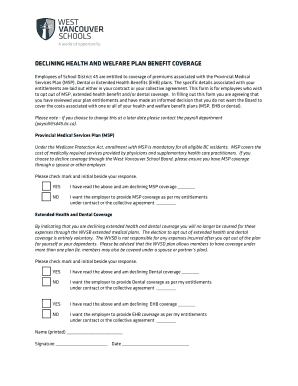 Fillable Online DECLINING HEALTH AND WELFARE PLAN BENEFIT COVERAGE Fax ...
