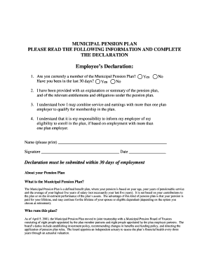 Fillable Online MUNICIPAL PENSION PLAN PLEASE READ THE FOLLOWING Fax ...