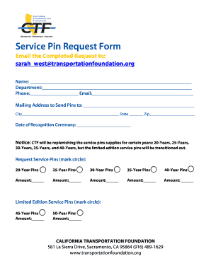 Fillable Online transportationfoundation Service Pin Request bFormb ...
