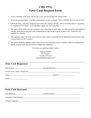 Fillable Online Petty Cash Form - cpschoolscom Fax Email Print - pdfFiller