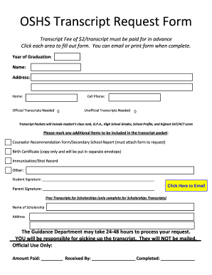 Fillable Online OSHS Transcript Request Form - Chesapeake Public ...
