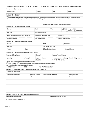 Fillable Online TEXAS STANDARDIZED PRIOR AUTHORIZATION REQUEST FORM FOR ...