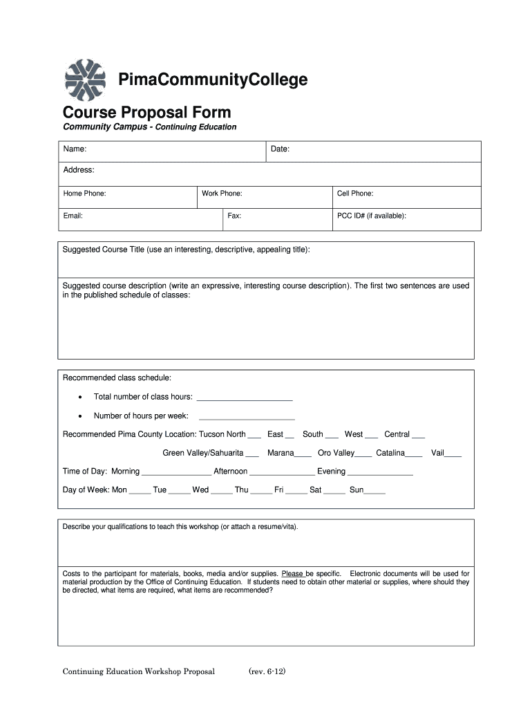 Fillable Online pima Community Campus Continuing Education Fax Email Print - pdfFiller