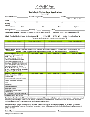 Fillable Online chaffey Radiologic Technology Application - Chaffey ...