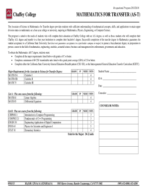 Fillable Online chaffey MATHEMATICS FOR TRANSFER (AST) - chaffey Fax ...
