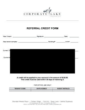 Fillable Online Referral credit form - Corporate Lake Properties Fax ...