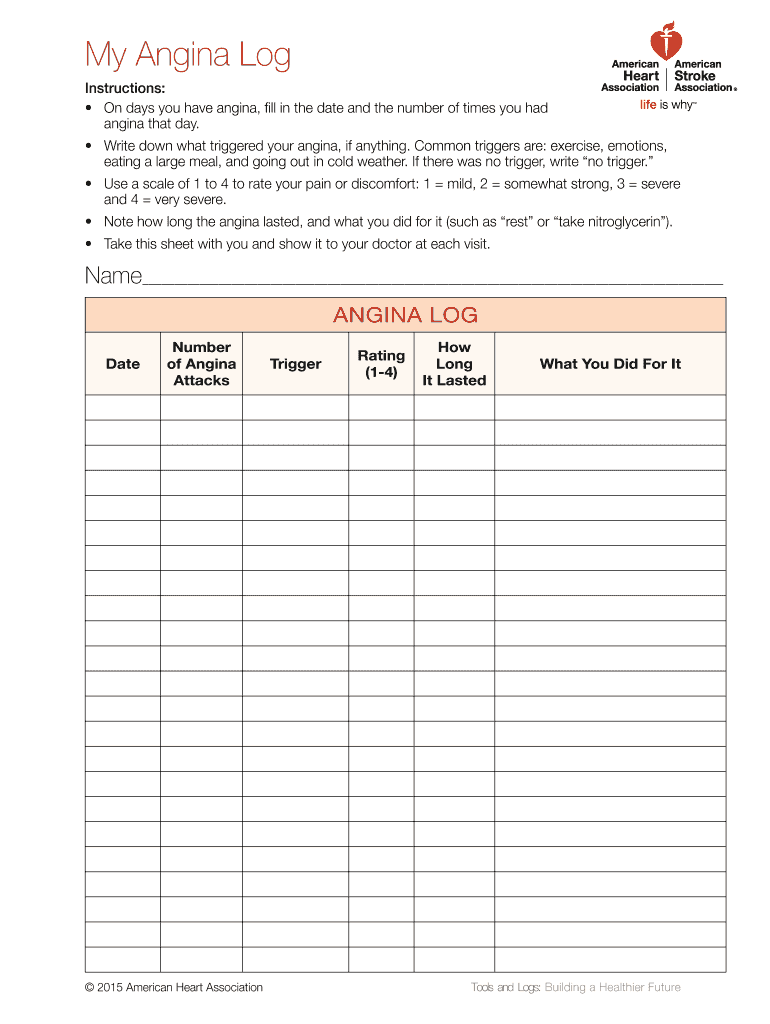 Fillable Online My Angina Log Fax Email Print - pdfFiller
