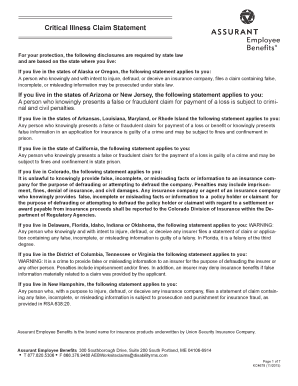 Fillable Online Critical Illness Claim Statement Fax Email Print ...
