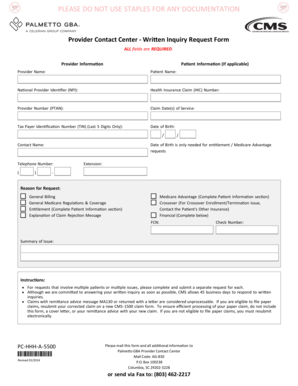 Fillable Online Provider Contact Center Written Inquiry Request Form ...
