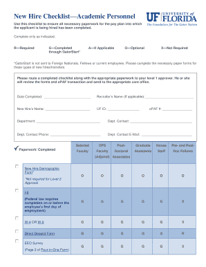 Fillable Online hr ufl New Hire Checklist Academic Personnel - University of Florida - hr ufl ...