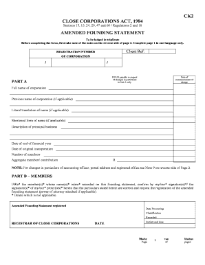 Fillable Online cipc co Amended Founding Staement - CIPC Fax Email ...