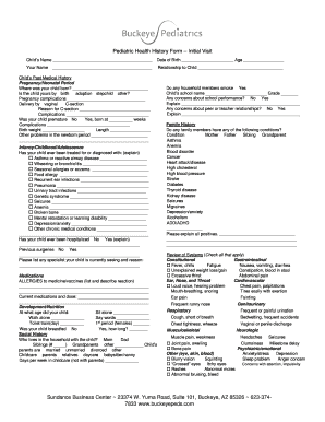 Fillable Online Pediatric Health History Form Initial Visit Fax Email ...