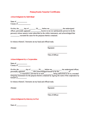 Fillable Online Pennsylvania Notarial Certificates - notary public ...