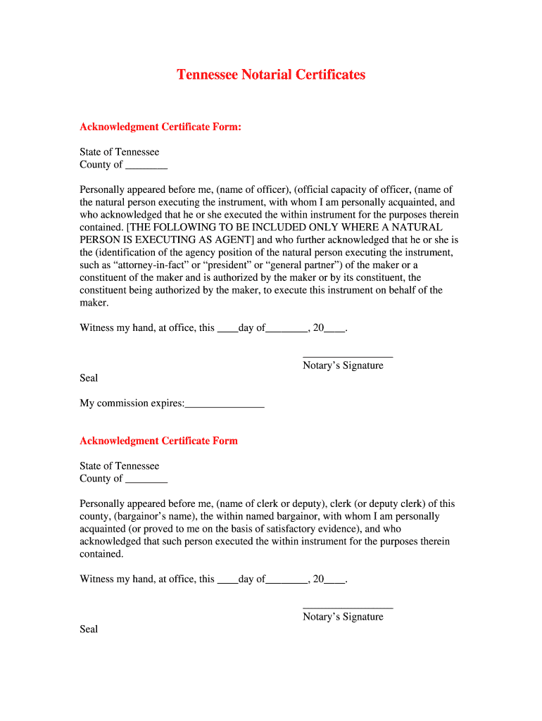 Fillable Online Tennessee Notarial Certificates - membersusnotariesnet ...