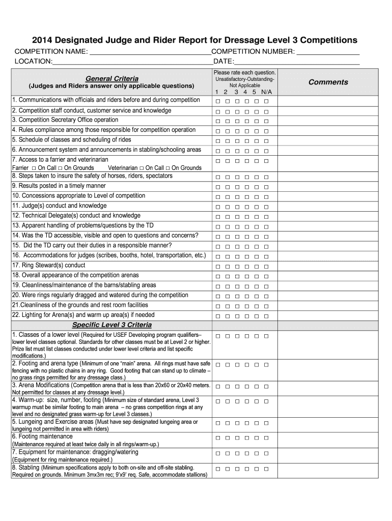 Fillable Online usef 2014 Level 1 Judge and Rider report 11 19 13 ...