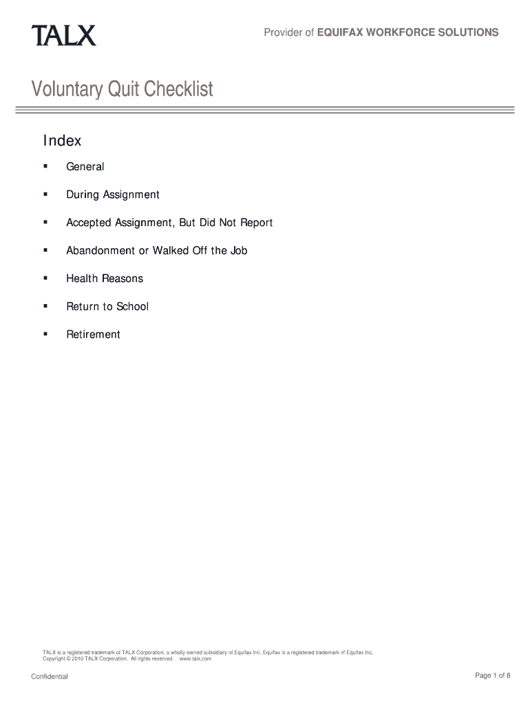 Fillable Online Voluntary Quit Checklist Fax Email Print - pdfFiller