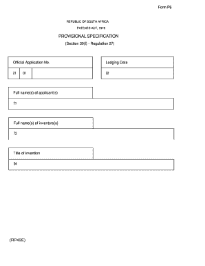 Fillable Online cipc co PROVISIONAL SPECIFICATION - cipccoza Fax Email Print - pdfFiller