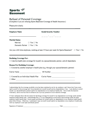 Fillable Online Refusal of Personal Coverage.doc Fax Email Print ...