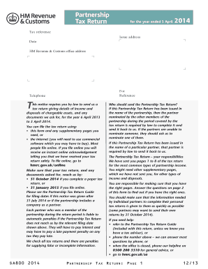 Fillable Online Partnership Tax Return 2014 Use form SA8002014 to file ...