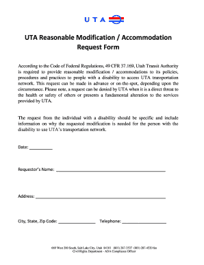Fillable Online UTA Reasonable Modification Accommodation Request Form ...