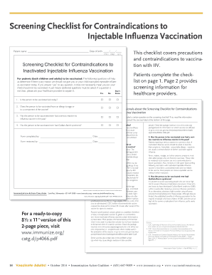 Fillable Online immunize Screening Checklist for Contraindications to ...
