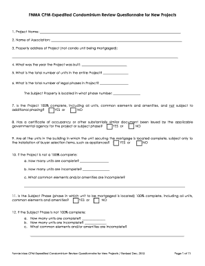 Fillable Online FNMA CPM-Expedited Condominium Review Questionnaire for ...